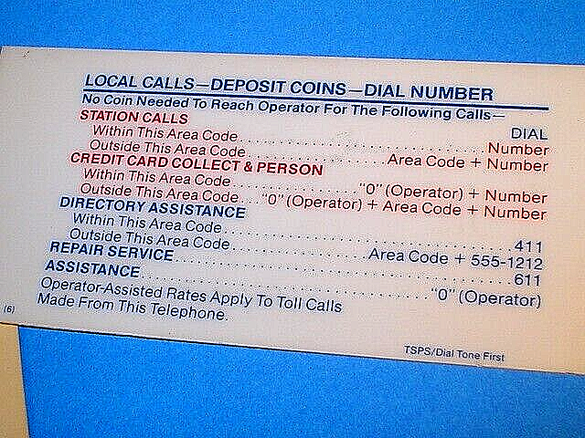 VINTAGE ORIGINAL PAY PHONE TELEPHONE DIRECTIONS INFO INSERT CARDS ...