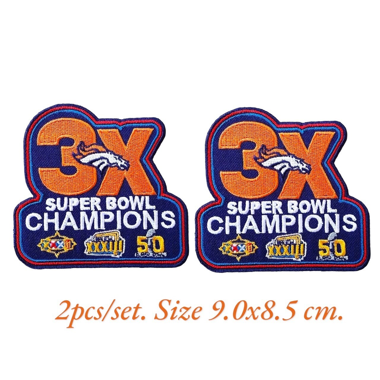 2 pieces Denver Broncos 3x Super Bowl Champs Football Embroidered Iron ...