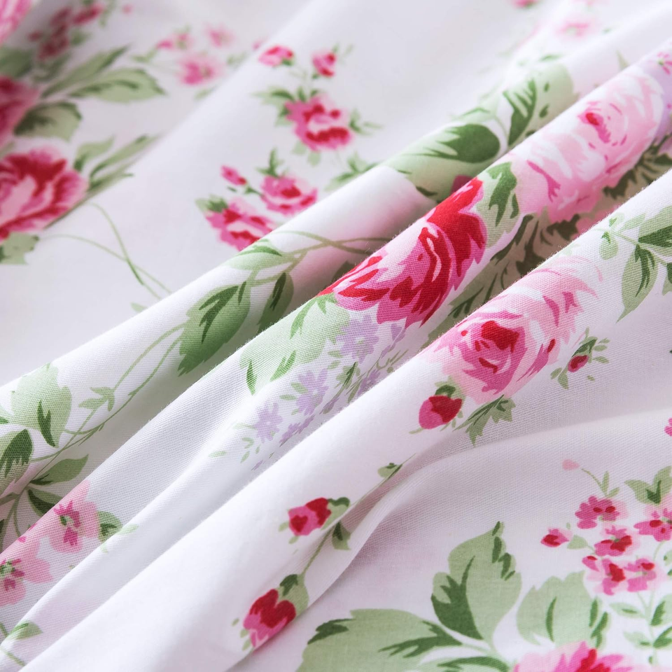 Shabby Pink Rose Pillowcases with Lace Ruffles - Vintage Floral Bedding ...