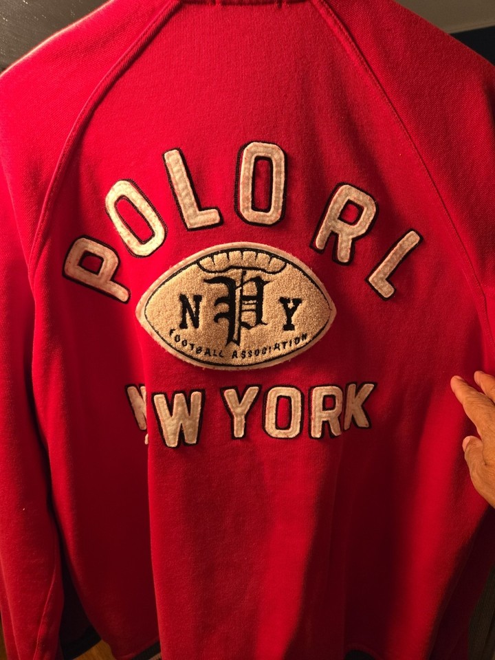 Men's Polo Ralph Lauren Vintage Red Champs Cotton Fleece Jacket Large ...