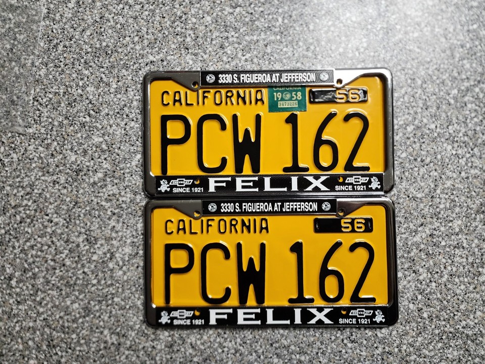 1956 California License Plates, 1958 Validation Sticker, Pro-Restored ...