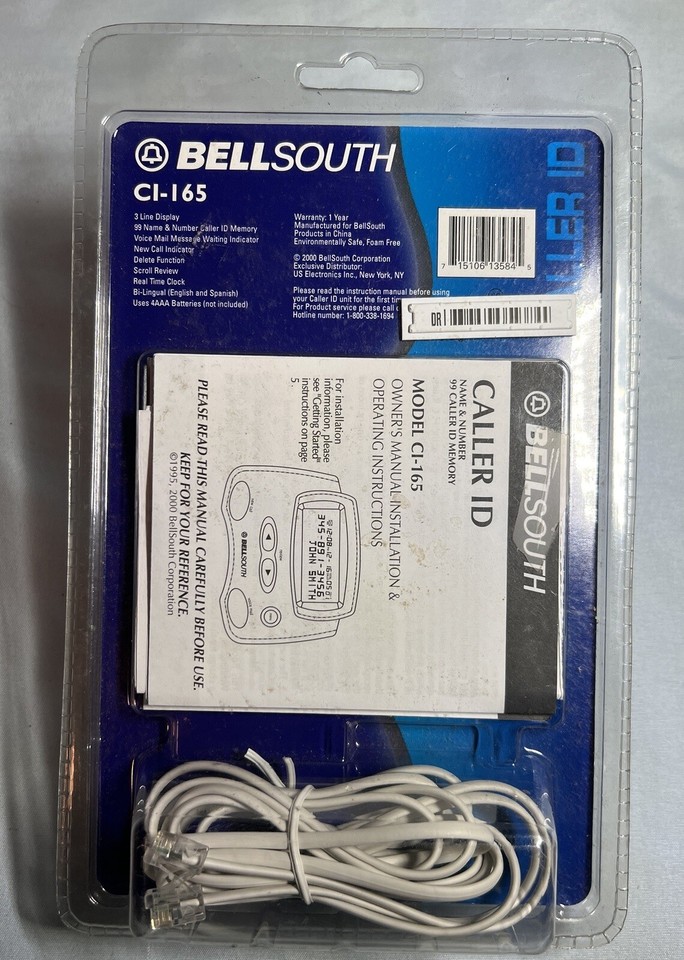 Bellsouth CI-165 Caller ID 3 Line Display 99 Name Number Memory - NEW ...