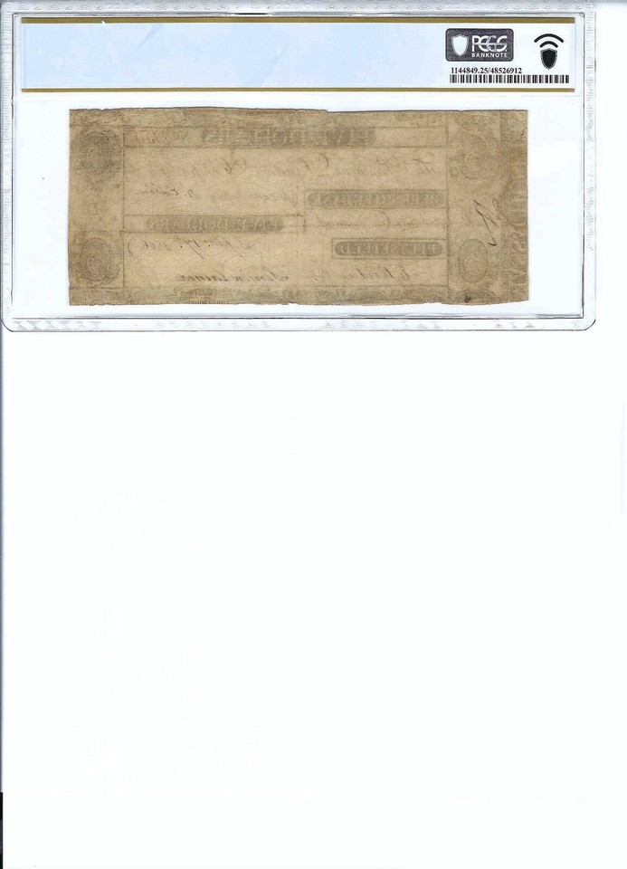 1806-09 $5 Remainder Note Pittsfield, Pennsylvania PCGS Bank Note 25 VF ...