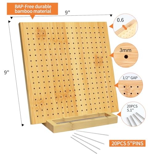 9x9 Inch Crochet Blocking Board with 20 Pins, Handcrafted Knitting ...
