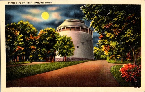 Bangor Standpipe Night Postcard Maine 1930s Tichnor Topophilia | eBay
