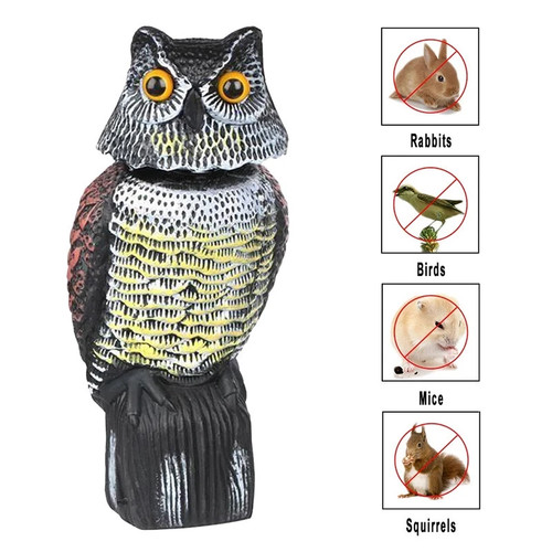 Large Realistic Owl Decoy With Rotating Head Bird Pigeon Crow Scarer ...