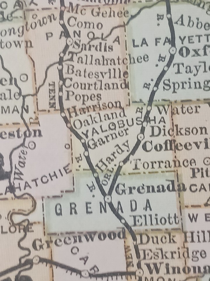 ~1884 Mississippi Antique Railroad & County Map All Train Routes ...