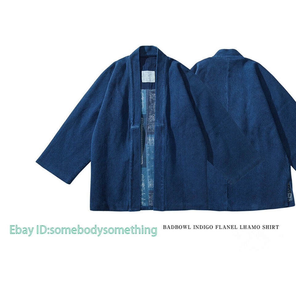 Vintage Japanese Kimono Jacket Men's Handmade Indigo Coat Casual Kimono ...