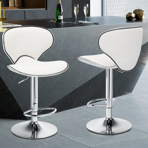 Set of 4 White Adjustable Bar Stools PU Leather Seat Counter Height ...