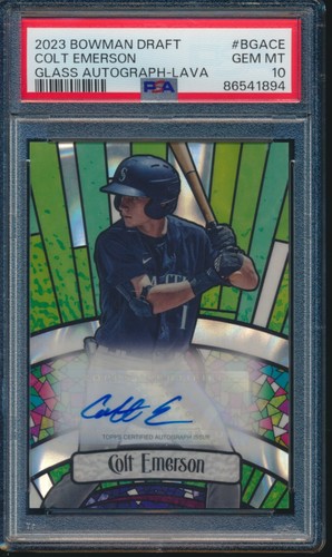 PSA 10 COLT EMERSON AUTO 2023 Bowman Chrome GLASS LAVA REFRACTOR/75 RC ...