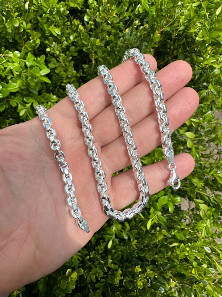 Real 925 Sterling Silver 6mm Men's Puff Rolo Hermes Link Chain Necklace ...