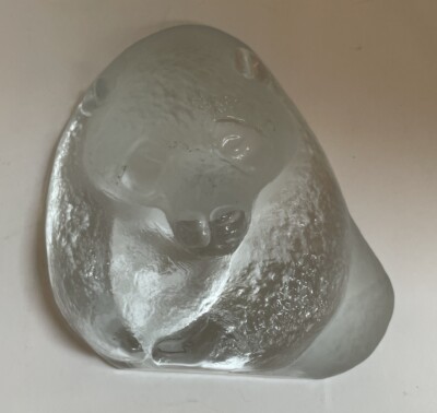 VINTAGE VIKING GLASS PANDA BEAR PAPERWEIGHT ORIGINAL VIKING STICKER EUC ...