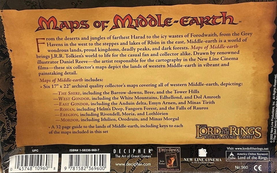 Lord Of The Rings Decipher LotR RPG 6x Maps of Middle-Earth Role ...