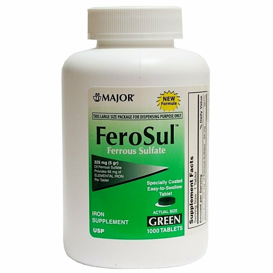 Major Ferosul Ferrous Sulfate 325mg Iron Vitamin Supplement Green ...