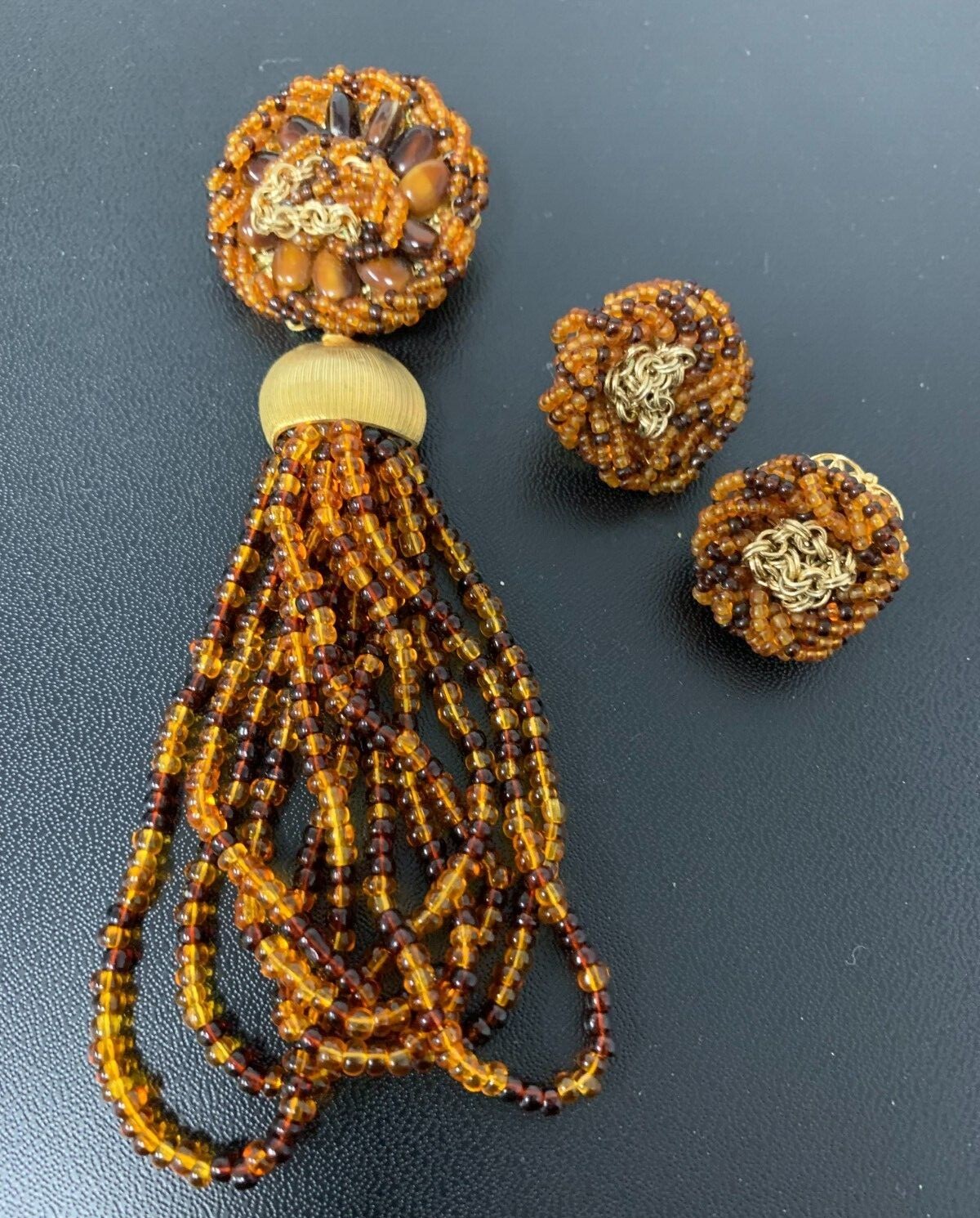 Highly Collectable, Vintage, HOB'E Beaded Rope Necklace and Earring Set ...