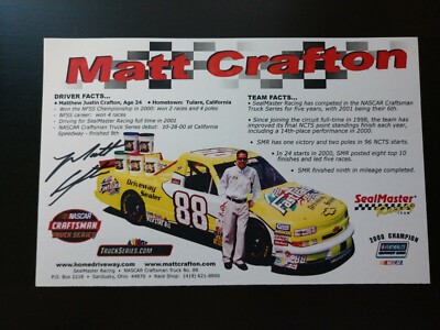 2001 Matt Crafton FastTrack AUTOGRAPHED 8.5 x 5.5 Card - Craftsman ...