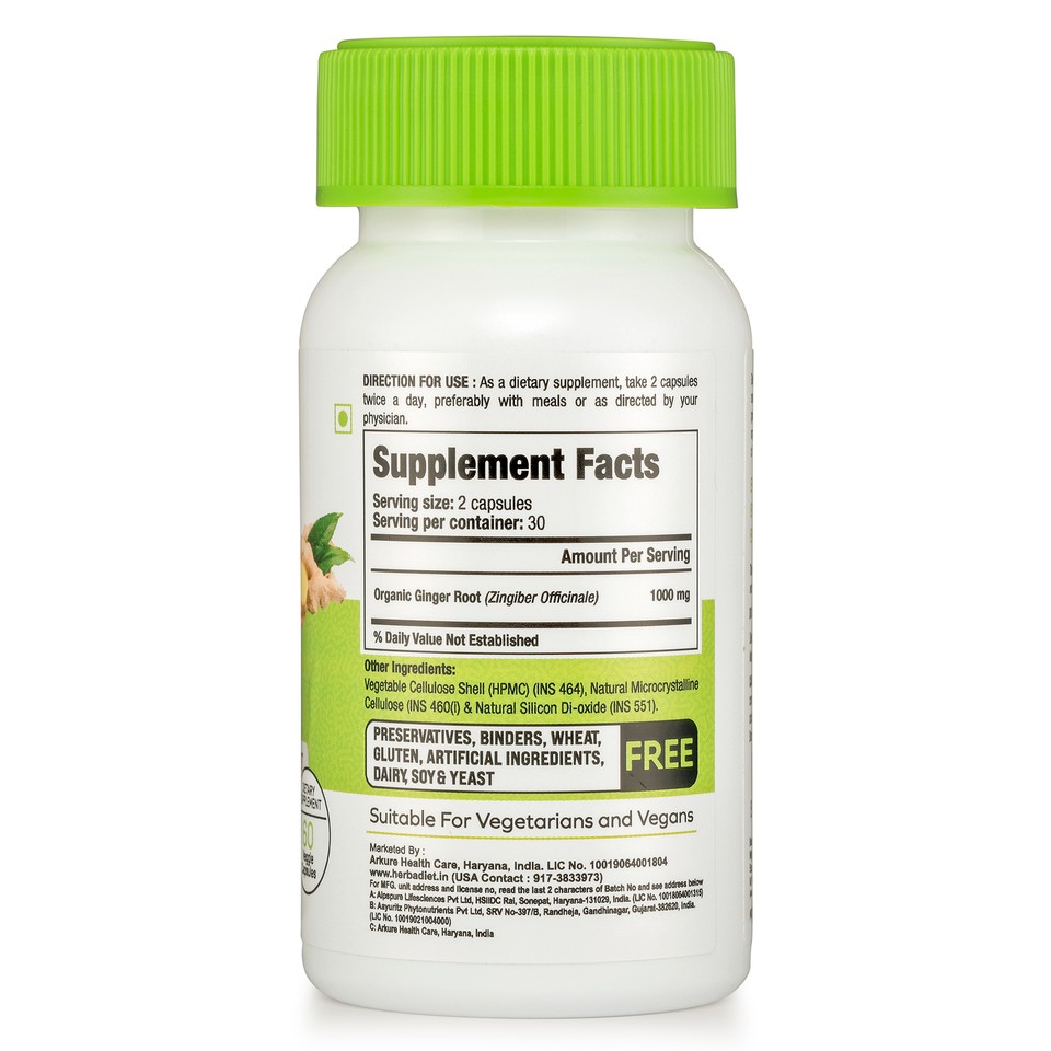 Organic Ginger Root Capsules - Digestion, Nausea, Stomach Settler ...