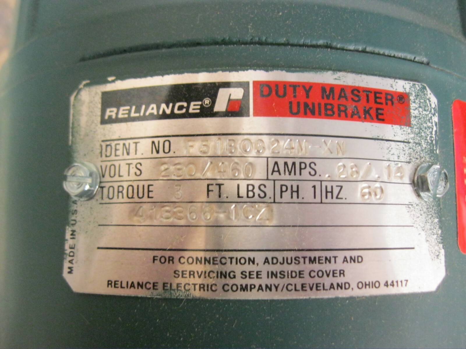 Reliance Duty Master Unibrake 413366-1CZ Brake Motor 230/460v 3 ft. lbs ...