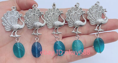 10pcs Aqumarine Coins Gems stone Peacock Pendants Magic Reiki Healing ...