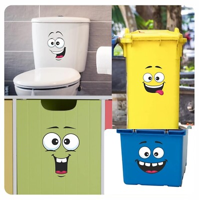 Bin Stickers Dustbin Decals Happy Face Art Wheelie Bin Fun Home Decor ...