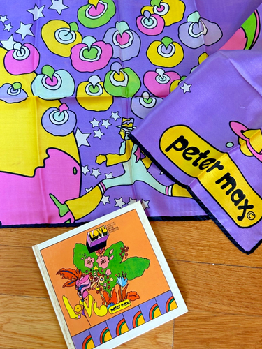 1960s vtg Peter Max silk SCARF & LOVE BOOK 1st ed psychedelic flower ...