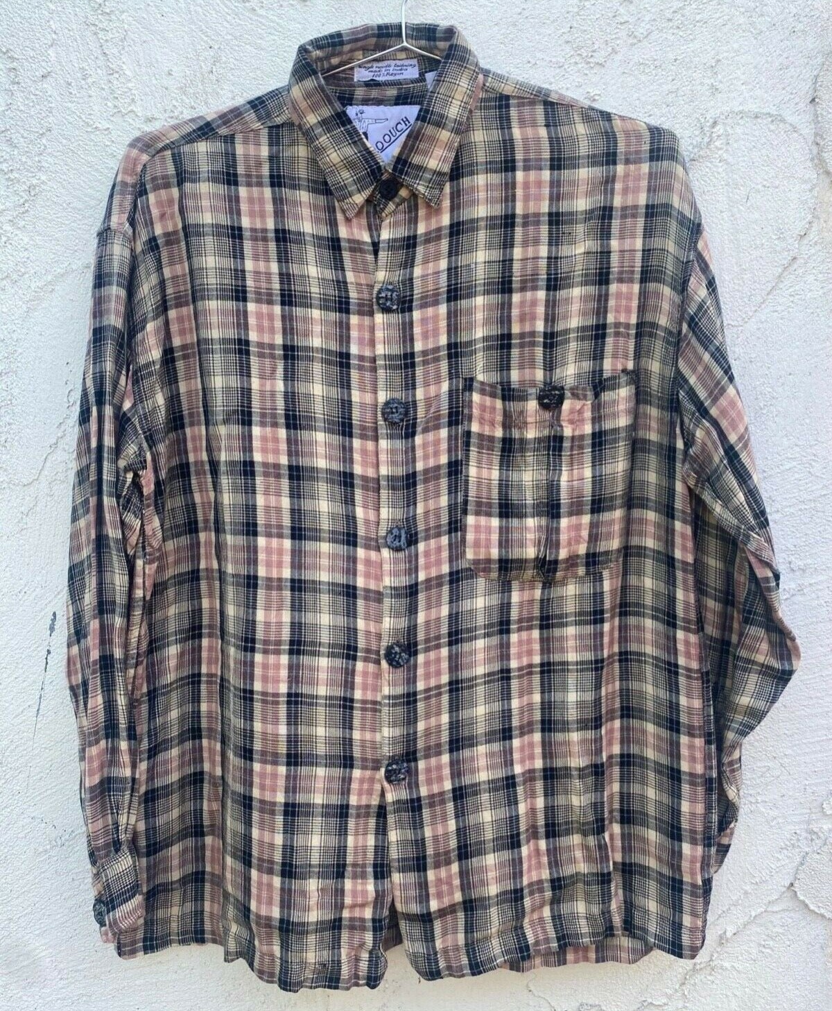 Vintage 80's GOOUCH Plaid button up long sleeve shirt… - Gem