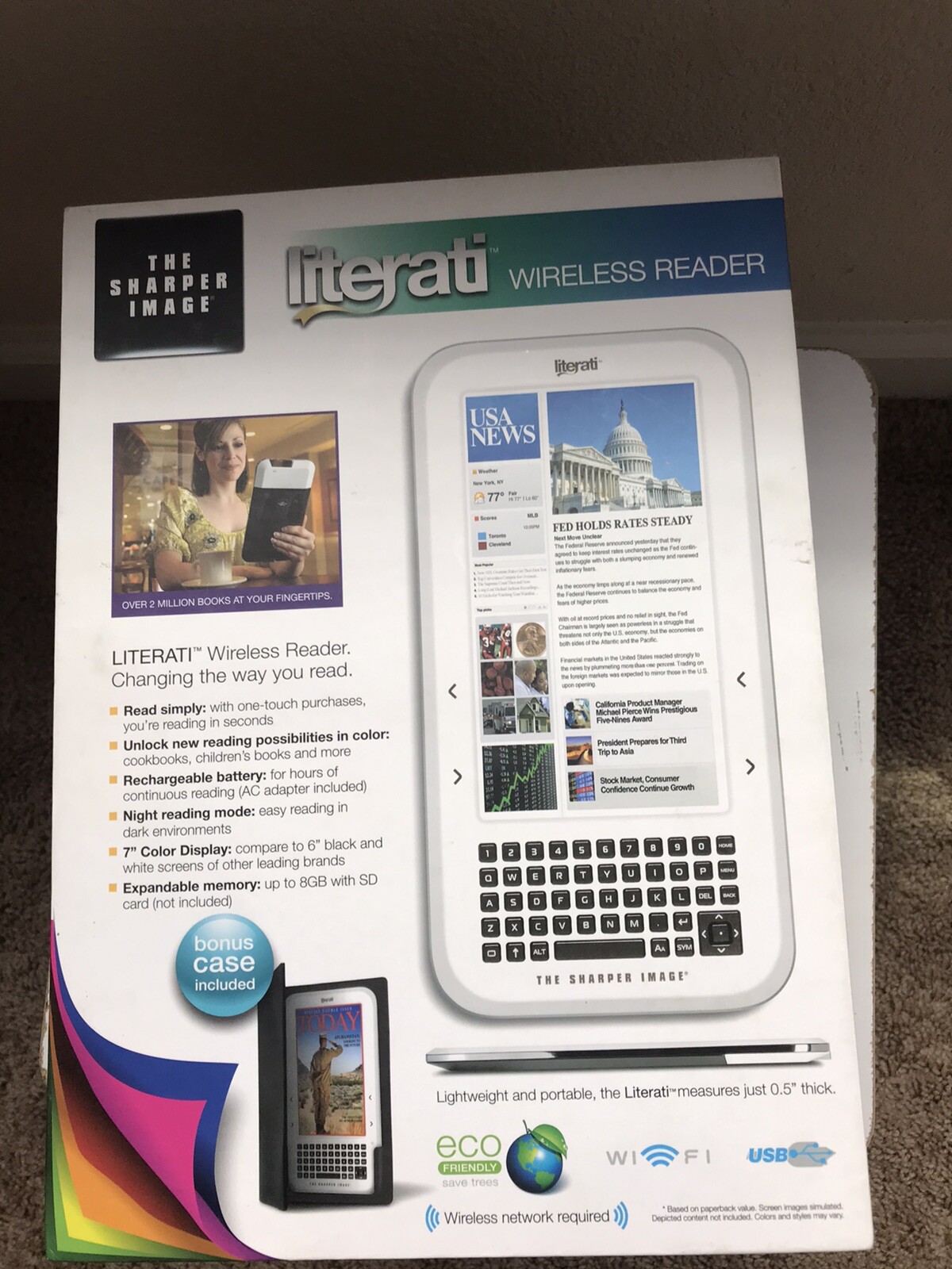 THE SHARPER IMAGE "LITERATI " Wireless E-Reader w/Full Color Screen ...