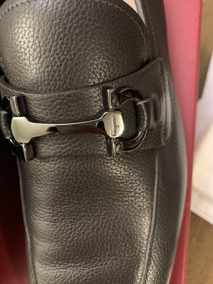 New Auth Salvatore Ferragamo Men Brown Leather Moon Piper Moccasin ...