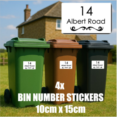 Bin Numbers Personalised 4 Wheelie Bin Numbers Labels House Street Name ...
