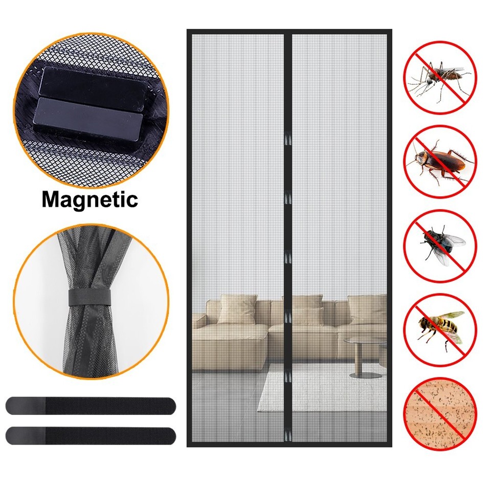 Magnetic Screen Door Mesh Curtain Durable Heavy Duty Mosquito Net Bug ...