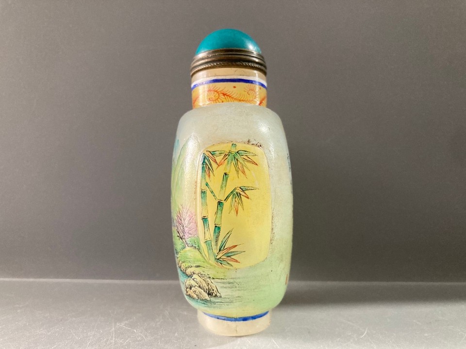 Collect Chinese old coloured glaze hand color painting Landscape snuff ...