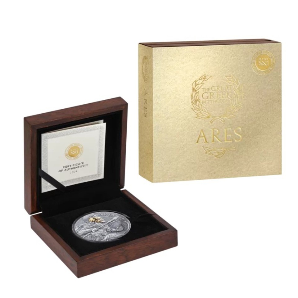 Great Greek Mythology – Ares Silver Gilded Coin Antiqued 2 Oz 2024 ...