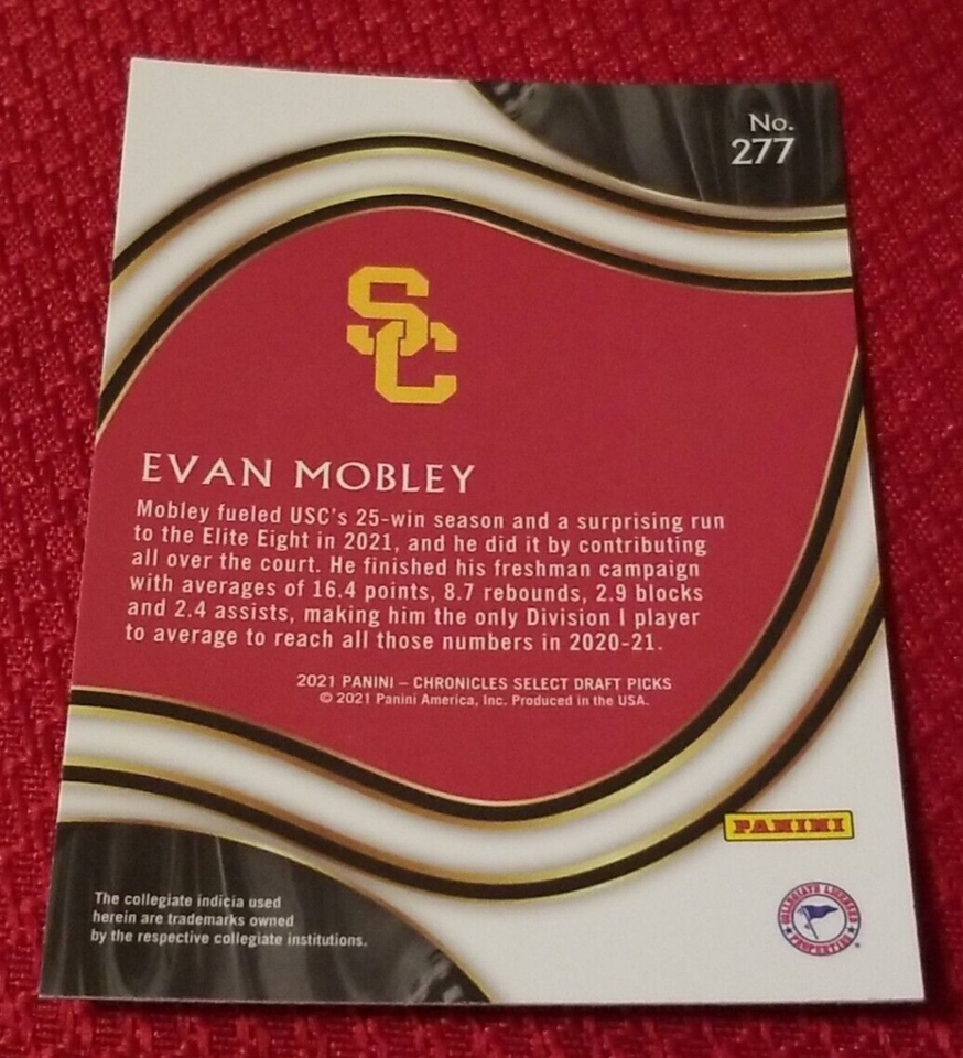 Evan Mobley 2021-22 Chronicles Draft Picks Select Rookie Base Card #277 ...