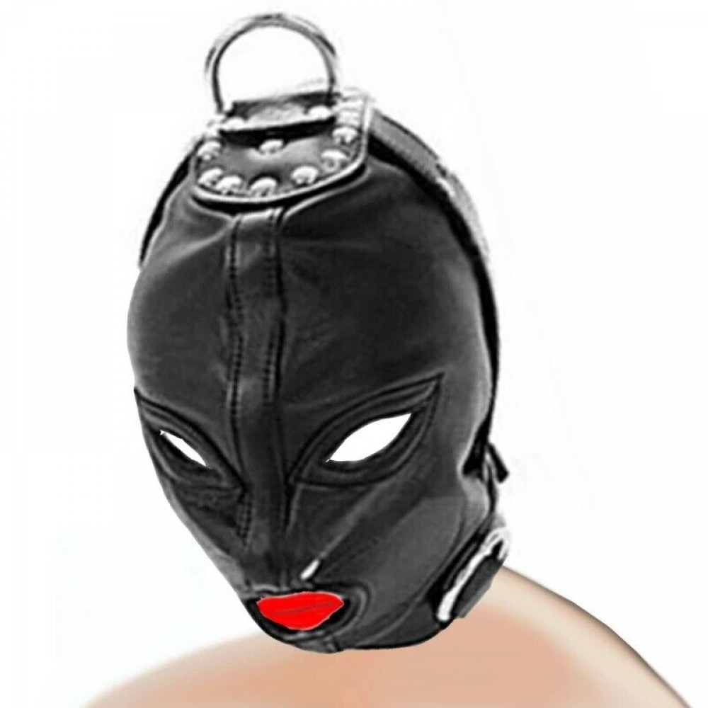 Adult Unisex PU Leather Headgear Hood Mask Open Eye Mouth Cosplay Party ...