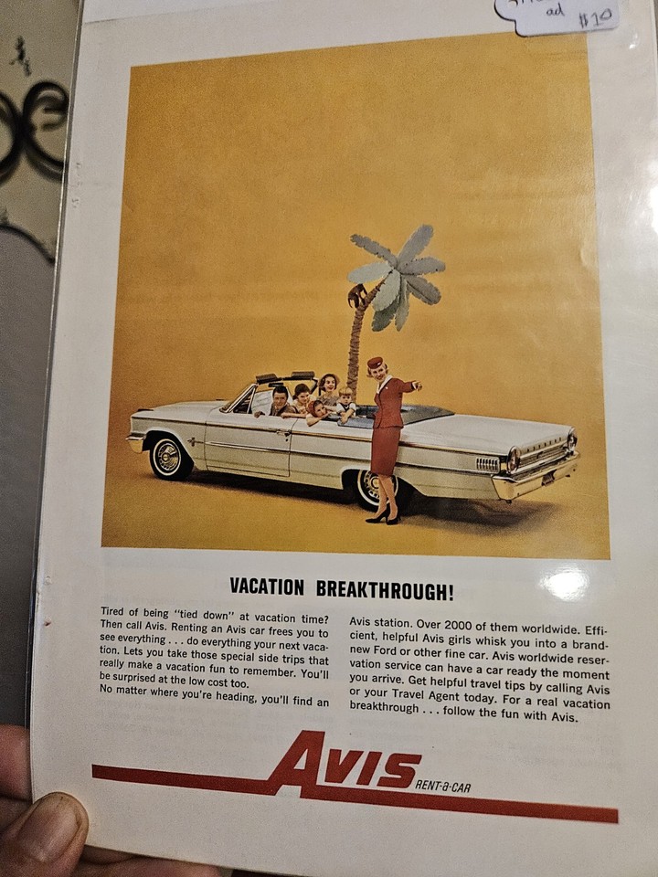 1962 Avis Car Rental Ad With White Convertible | eBay