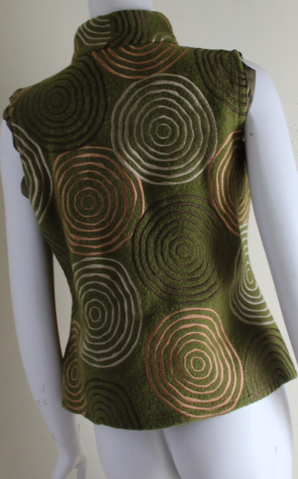 CoVelo Sz M Exceptional Art GREEN Boiled Wool Funky Mod Concentric Vest ...