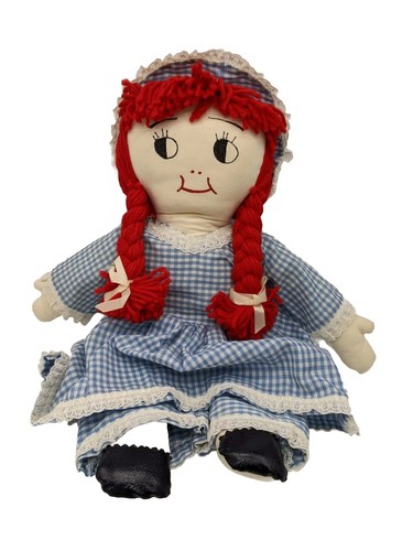 Vintage Prairie Doll Stuffed 19" Blue Gingham Rag Cloth Red Yarn Hair ...