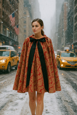 The Meaning Well Patterned Red Cape With Bow Tie Up One Size Brand New ...