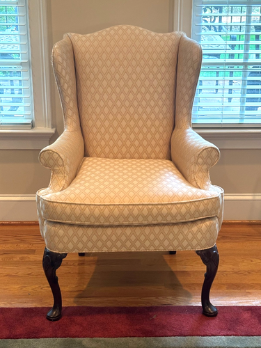 Vintage Sherrill Furniture Beige Diamond Pattern High-back Wingback Arm ...