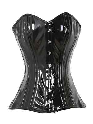 Women's Black PVC Bustier Shiny PU Leather Steampunk Corset Body Shaper ...