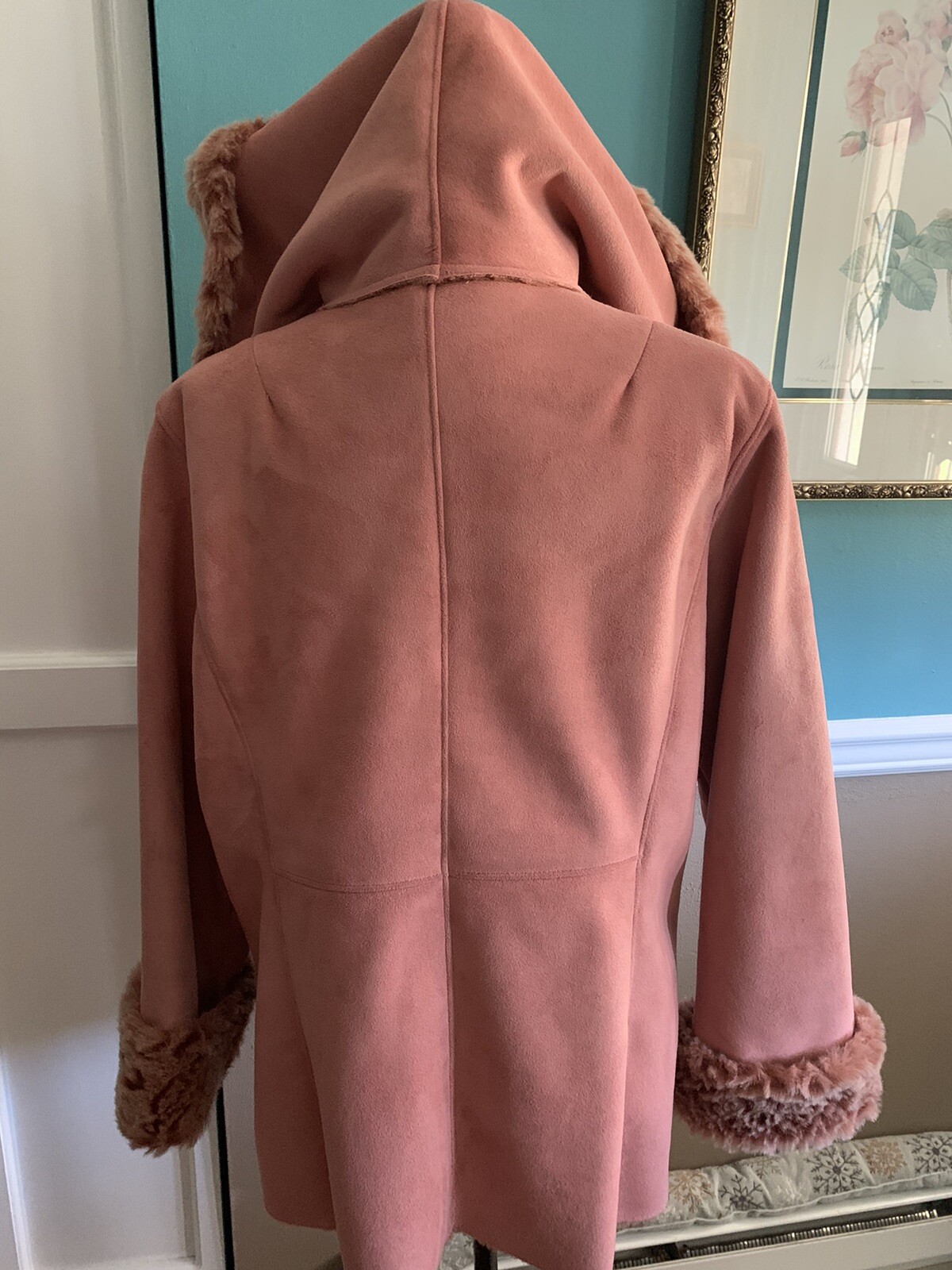 Terry Lewis Faux Fur Trimmed Leather Hooded Jacket Pink Mauve LOW ...