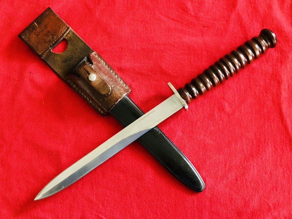 VINTAGE SWISS BAYONET MADE TO A THEATER KNIFE-MAHOGANY HANDLE-ORIGINAL ...