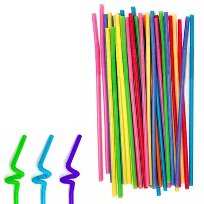 400 Pcs Flexible Disposable Plastic Drinking Straws Long Colorfull ...