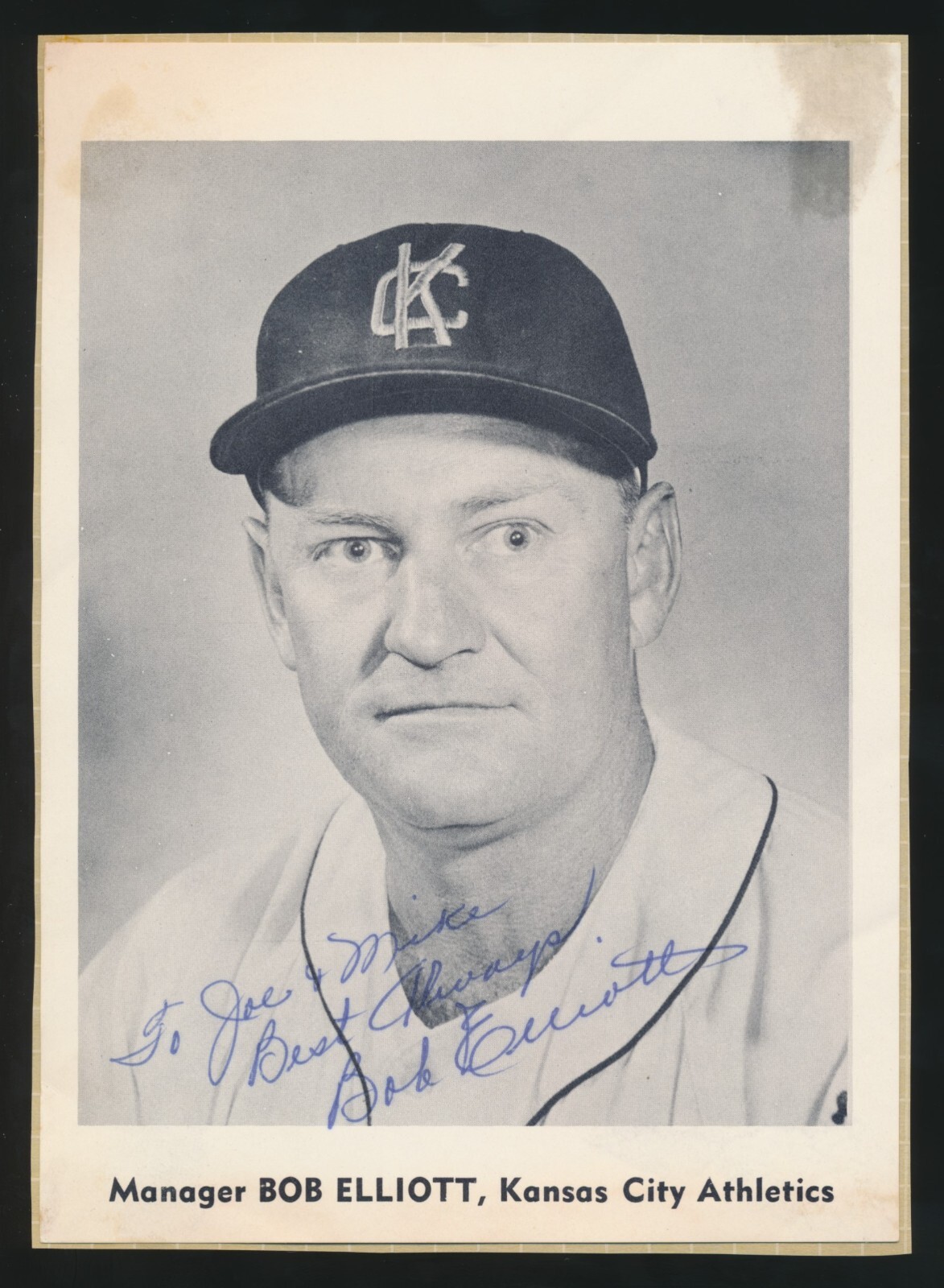 1960 Jay Publishing 5x7 Photo -BOB ELLIOTT (Mgr-Kansas City) *Autograph ...