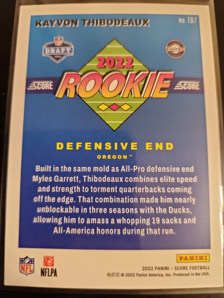 2022 Score - KAYVON THIBODEAUX - 1992 Throwback Rookie - Giants RC #TB7 ...