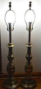 Stiffel Brass Lamps 38" Tall Pineapple Finials Three Way Regency Style ...