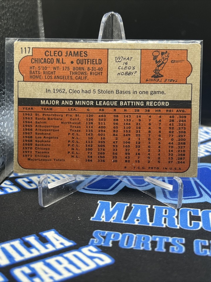 1972 Topps Baseball Cleo James Card #117 Chicago Cubs EX/NM | eBay