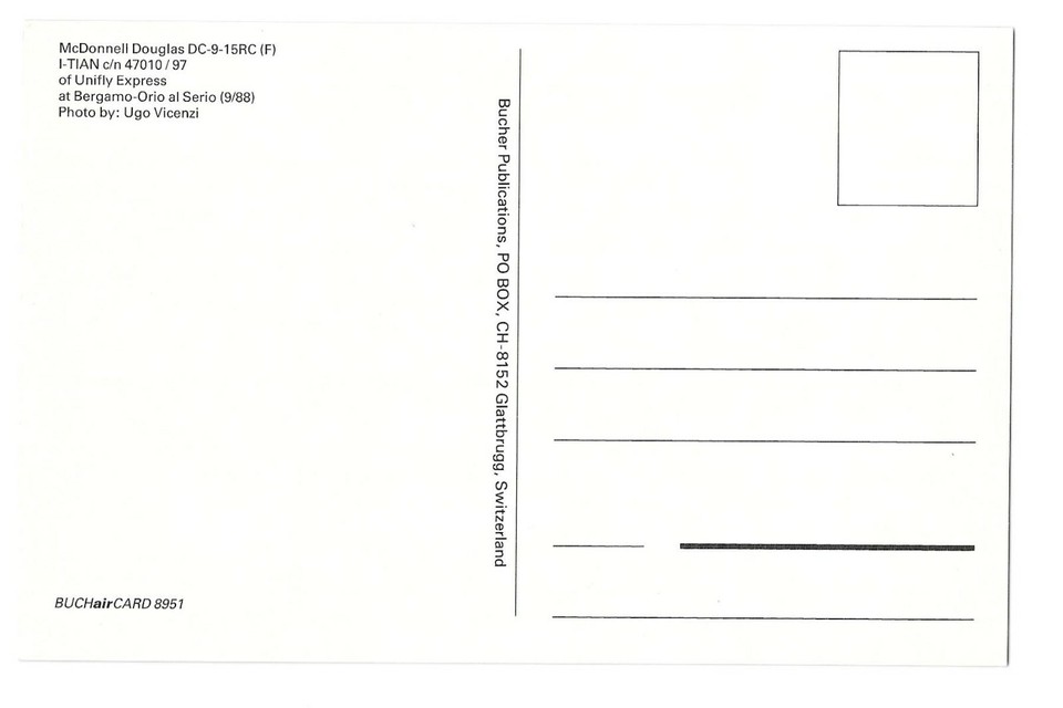 Postcard McDonnell Douglas DC-9-15RC (F) of Unifly Express Bergamo-Orio ...