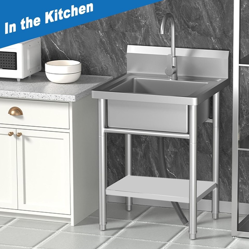 Stainless Steel Utility Kitchen Sink Freestanding Restaurant Laundry ...