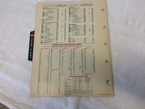 Vintage AC GM Spark Plug SPECIFICATION CHART for 1973 - 500 weatherly ...